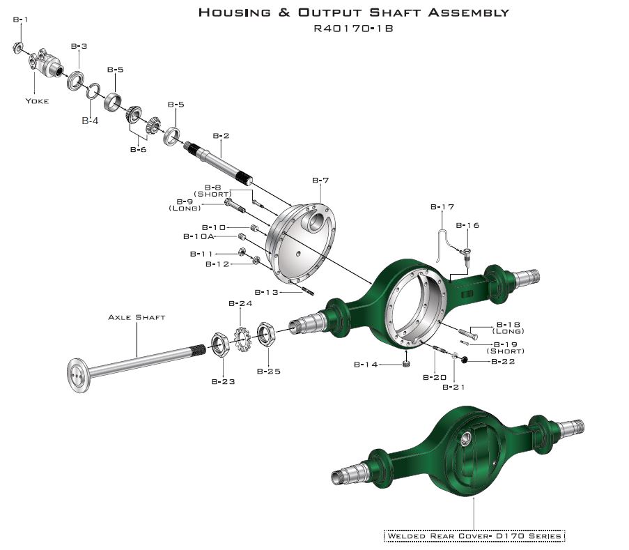 Axle Housing & Output Shaft Assembly - R170-1B | Gearcentre Canada ...